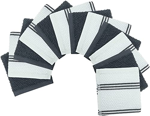 Oakias Terry Dish Cloths Grey (12 Pack, 12 x 12 Inches) – Cotton Dish Towels – Highly Absorbent & Quick Drying Kitchen Towels – Pop Corn Style…