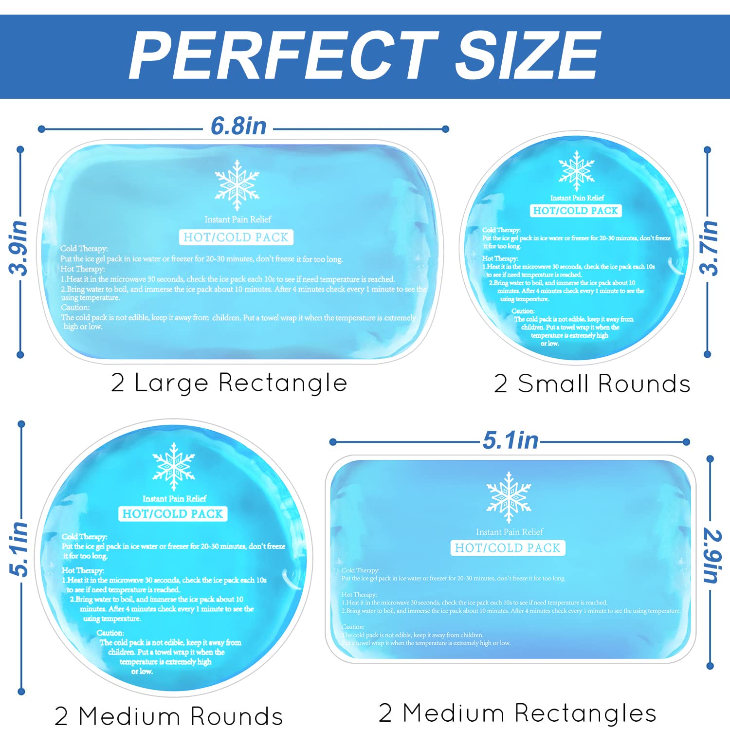 Tutmyrea Ice Packs for Injuries Reusable, 8 Pack Soft Gel Pack, Hot and Cold Compress, Ice Pack for Kids Boo Boo, Cold Packs for Injuries, Migraines, First Aid, Pain Relief, Wisdom Teeth