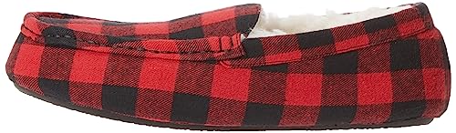 Amazon Essentials Men's Moccasin Slipper, Black Red Buffalo Check, 13