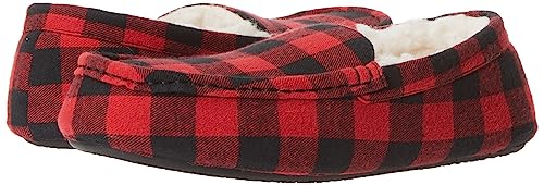 Amazon Essentials Men's Moccasin Slipper, Black Red Buffalo Check, 13