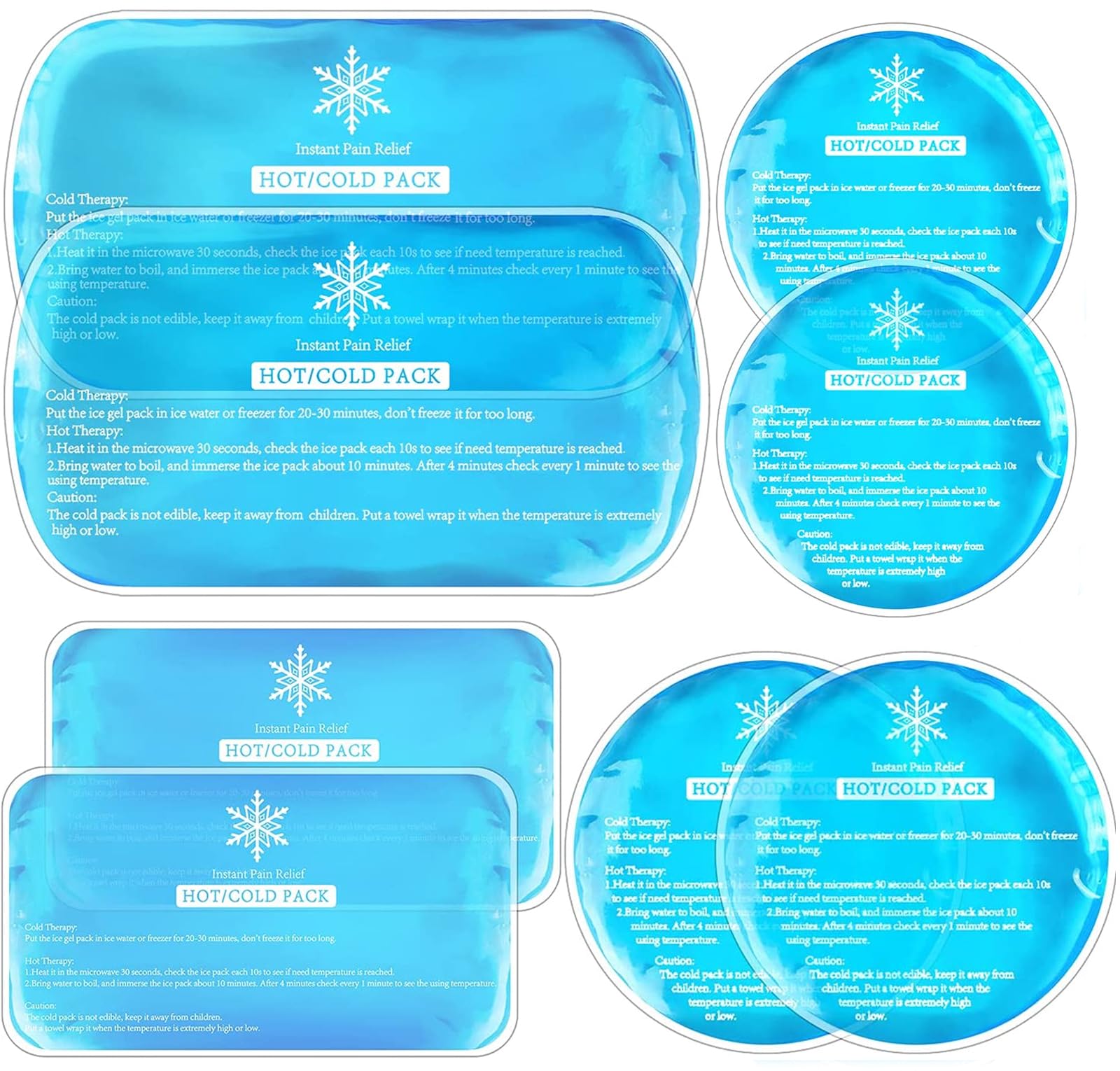 Tutmyrea Ice Packs for Injuries Reusable, 8 Pack Soft Gel Pack, Hot and Cold Compress, Ice Pack for Kids Boo Boo, Cold Packs for Injuries, Migraines, First Aid, Pain Relief, Wisdom Teeth
