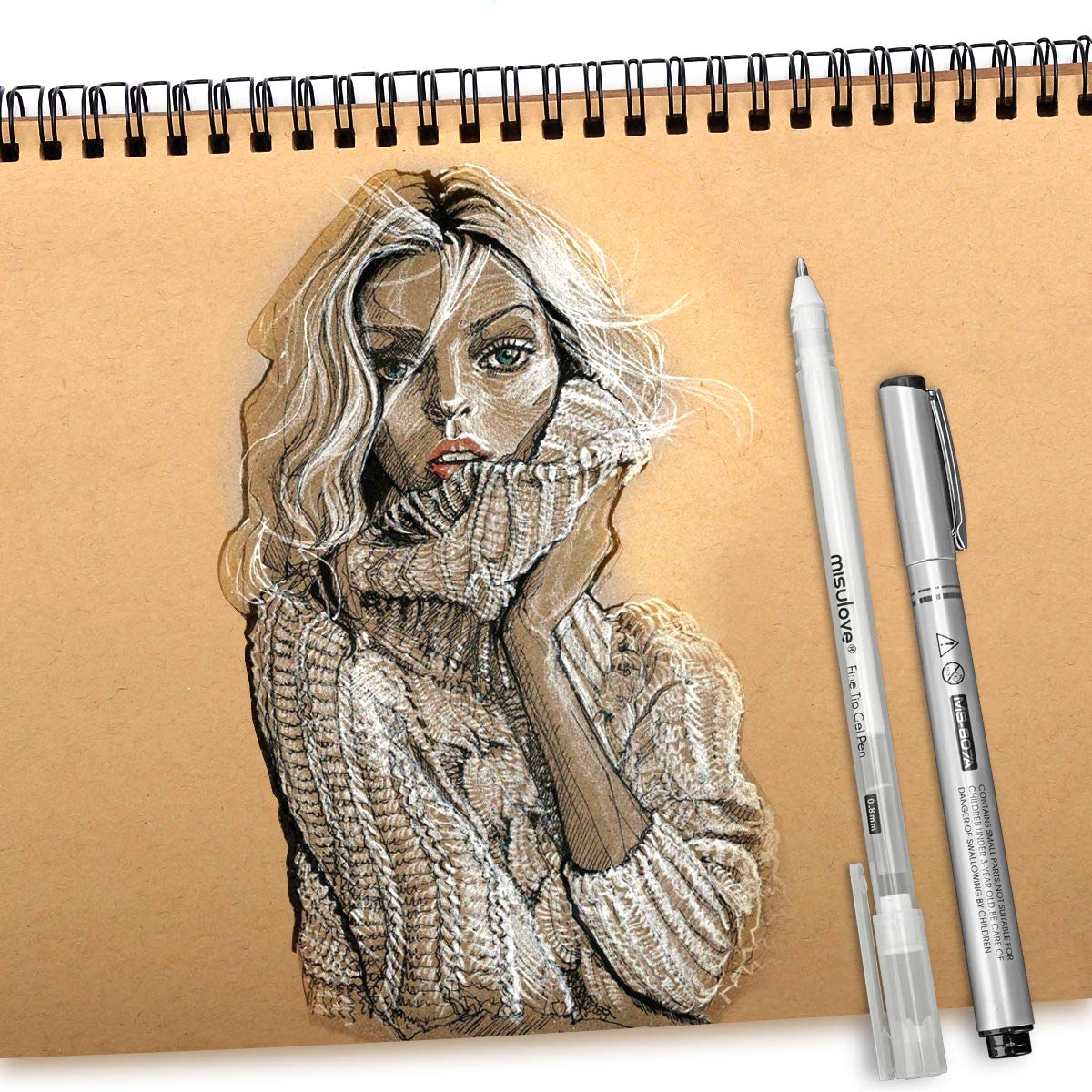 MISULOVE White Gel Pens, 3 Pack, Fine Point 0.8mm, Opaque White Archival Ink Pens, White Rollerball Pens for Artists Writing, Black Paper, Drawing, Taking Note & Sketching, Illustration Deisgn