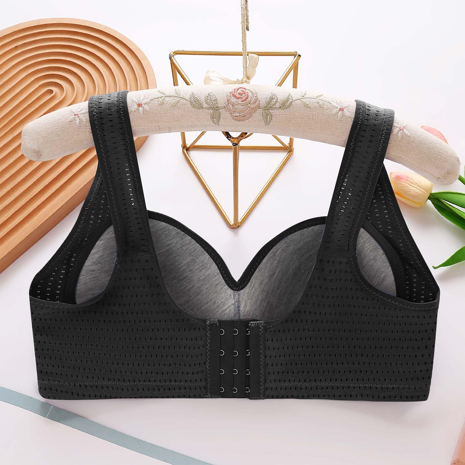 TIANEK Funny Gifts Under 5 Dollars Woman's Wireless Full Coverage Bralette Mesh Breathable Bra Underwear Push Up Comfort Corset Bra Cute Charm Daisy Bras Black