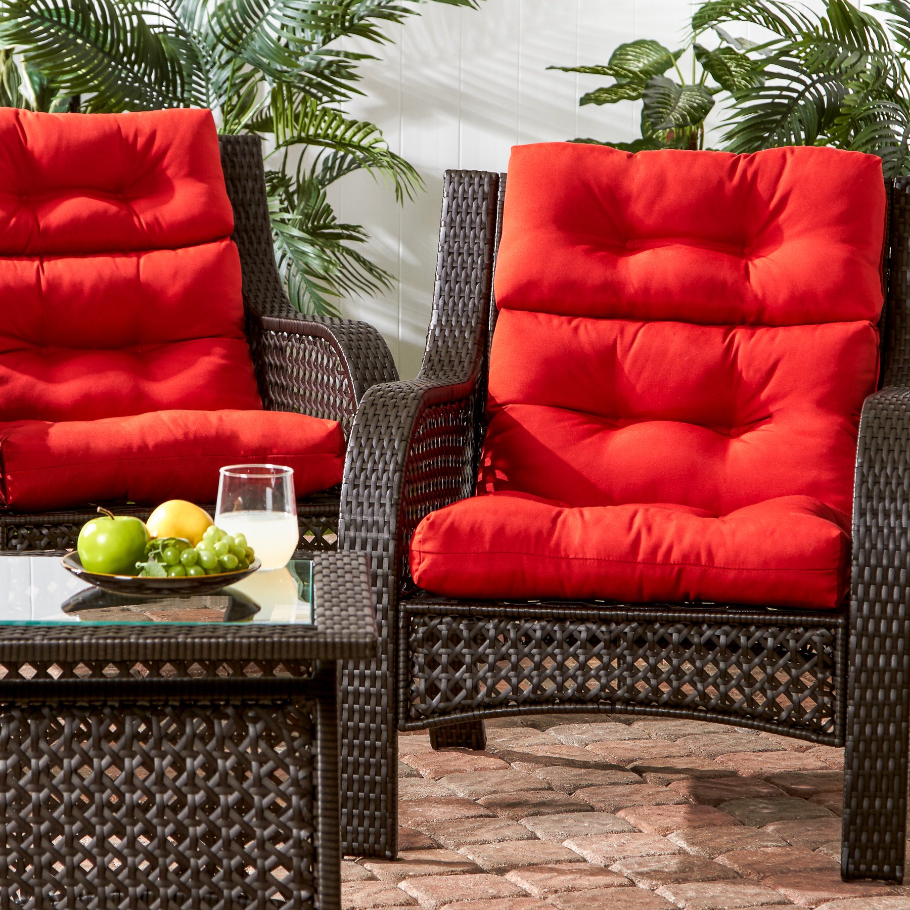 Greendale Home Fashions Outdoor 44 x 22-inch High Back Chair Cushion, Set of 2, Fire 2 Count