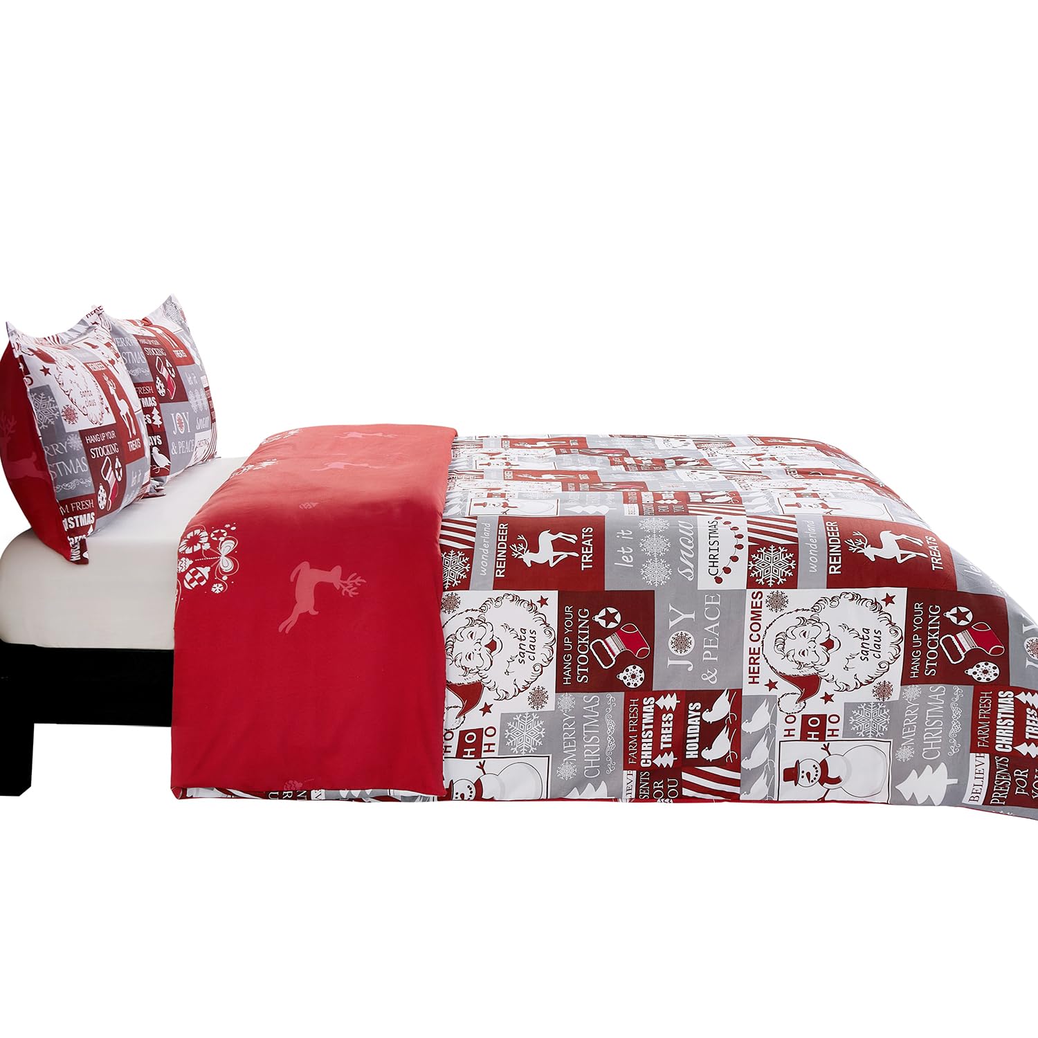 Vaulia Soft Microfiber Duvet Cover Set, Snowflake Pattern Christmas Holidays, Reversible Pattern Design White/Red Santa, King Size 3-Piece Set (1 Duvet Cover 2 Pillow Shams)