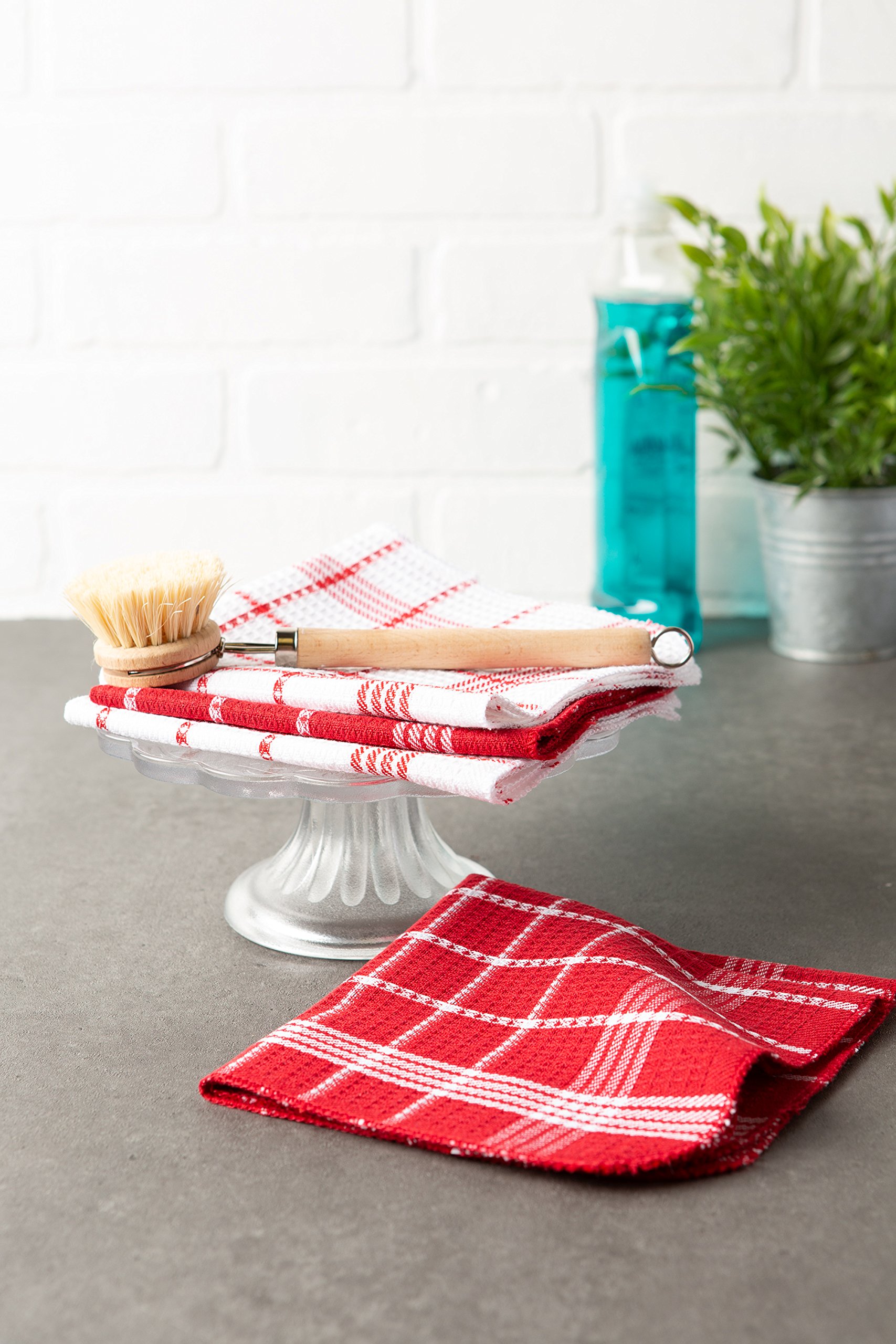 DII Waffle Weave Kitchen Collection, 100% Cotton, Dishcloth Set, Red 12 Piece