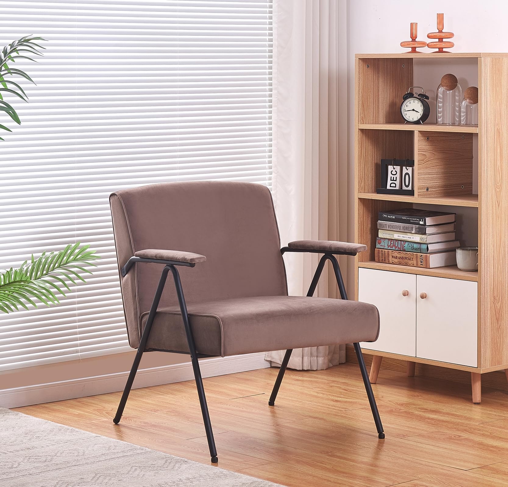 Epinki Cloth Leisure, Black Metal Frame Recliner Chair, for Living Room and Bedroom, Brown Furniture