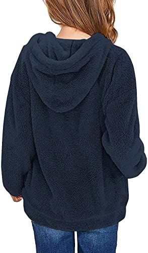 Haloumoning Girls Fuzzy Fleece Pullover Hoodies Sweatshirt Casual Loose Outwear Coat with Pockets 4-15 Years