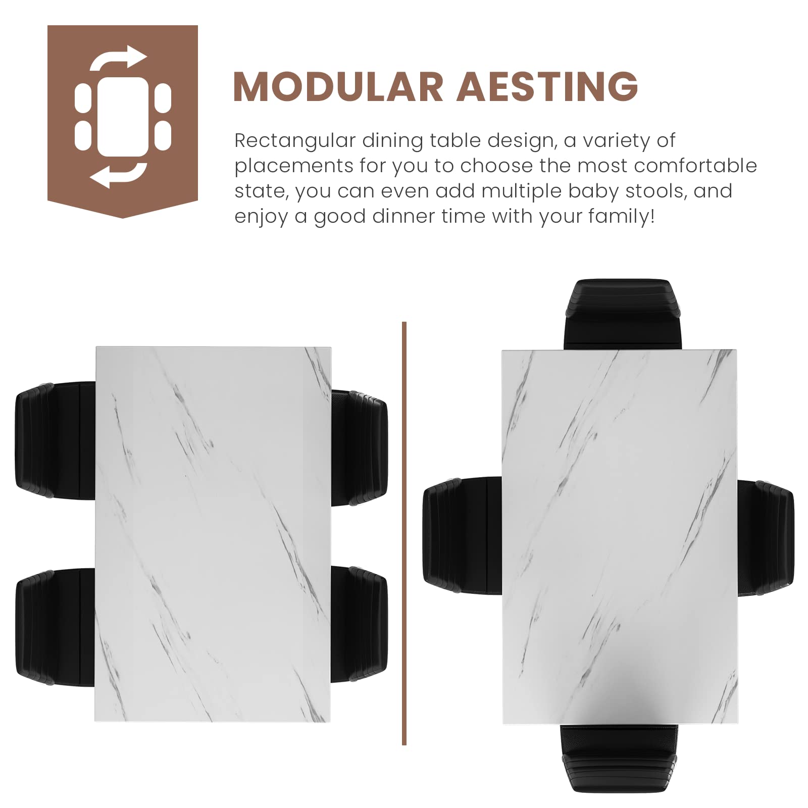 Lamerge Dining Table Set for 4, Marble Kitchen Table and Chairs for 4, Comfortable PU Leather Chairs,Dining RoomTable Set for Small Space,Living Room, Breakfast Nook,Black+White
