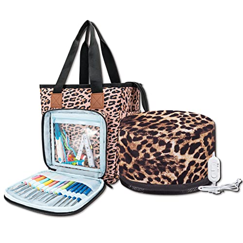 VICARKO Hair Steamer Cap for Deep Conditioning + VICARKO Yarn Storage Tote, Knitting Bag, Animal Print