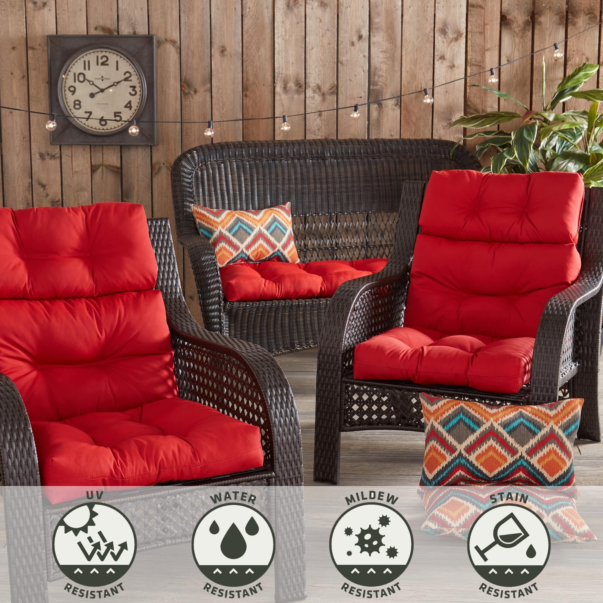 Greendale Home Fashions Outdoor 44 x 22-inch High Back Chair Cushion, Set of 2, Fire 2 Count