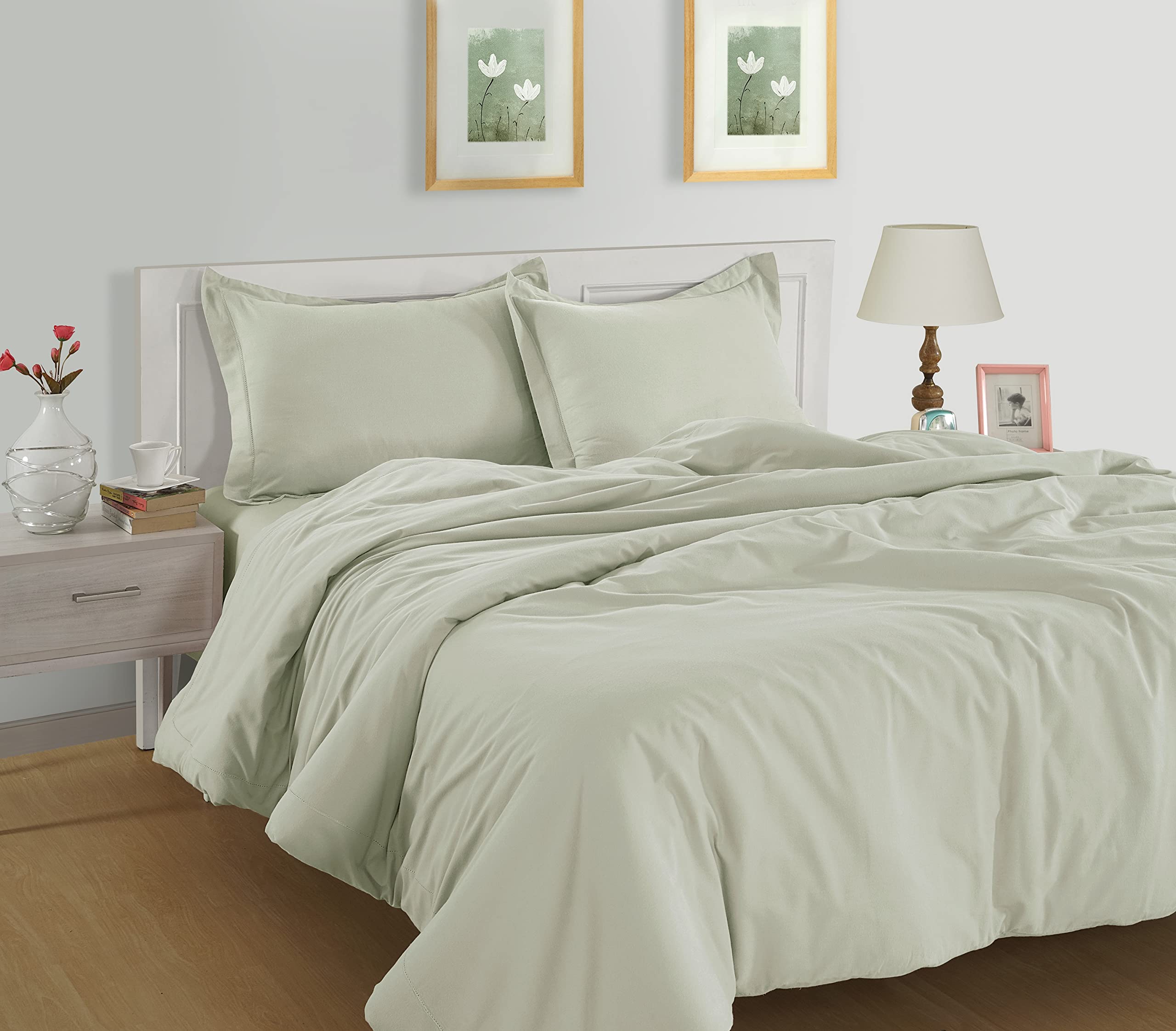 LANE LINEN 100% Organic Cotton Full/Queen Duvet Cover Set, 1 Duvet Cover 2 Pillow Shams, Pure Long Staple Cotton, Percale Weave, Breathable, Button Closure Comforter Cover - Mineral