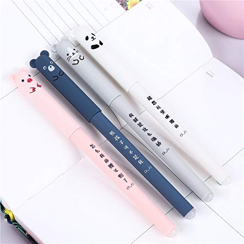 PEXIZUAN 4 Pcs/set Kawaii Pig Bear Cat Mouse Erasable Gel Pen School Office Supplies Stationery Gift 0.35mm Blue Black Ink 4 Pcs/set(black 4pcs)