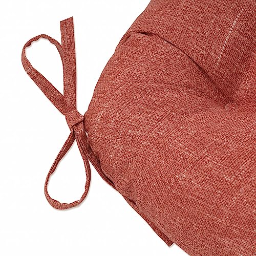 Pillow Perfect Tory Solid Indoor/Outdoor Reversible Patio Chairpad with Ties Weather and Fade Resistant, 15.5" x 16", Orange, 2 Count