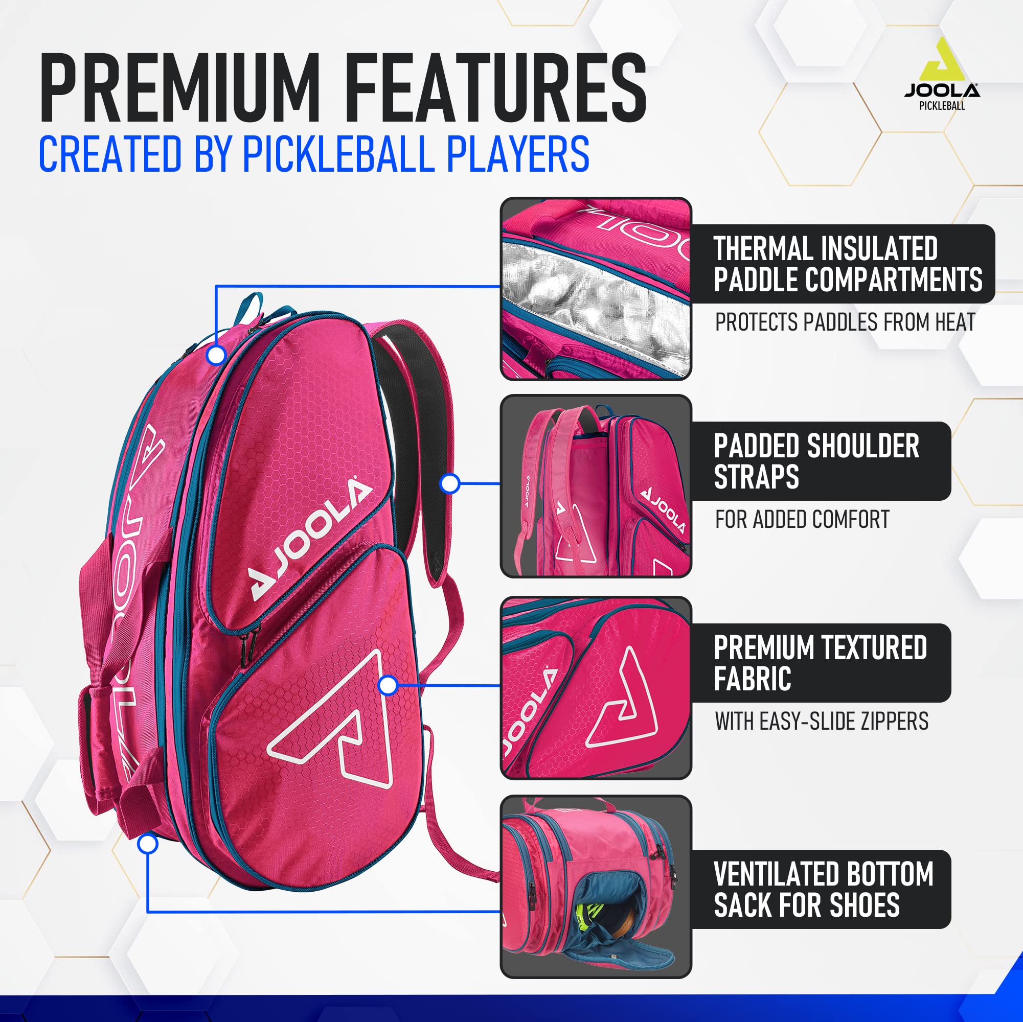 JOOLA Tour Elite Bag,Hot Pink/Blue