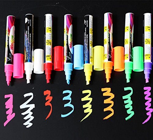 Chalk Markers Pen Erasable Markers Wet Erase Markers Washable Paint Marker Pens Highlighters Art Painting Colored Chalk Marker Chalkboard Paint Pens for Blackboard Window Mirror Bistro Non-Toxic 8PCS