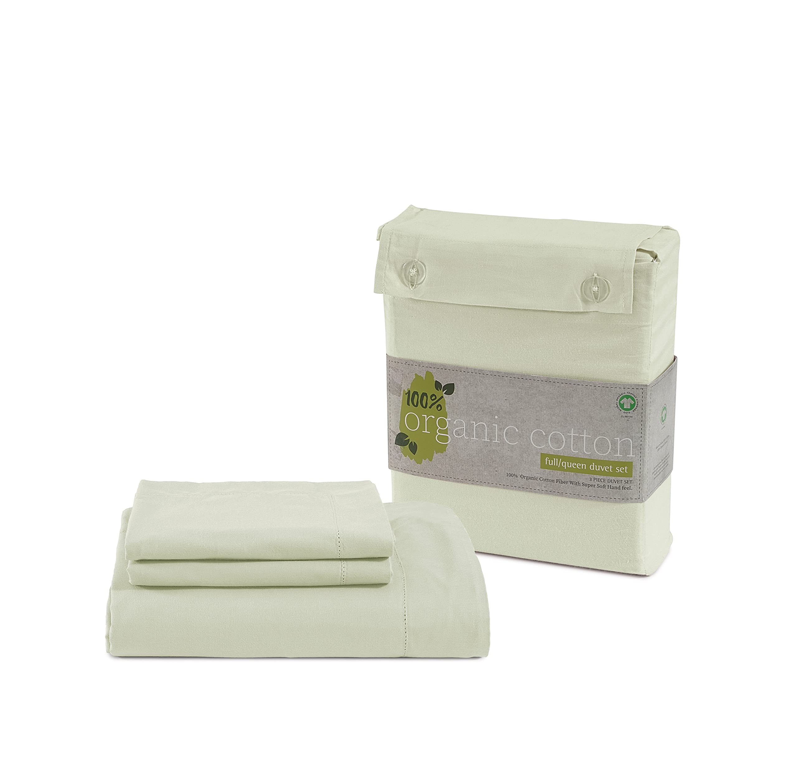 LANE LINEN 100% Organic Cotton Full/Queen Duvet Cover Set, 1 Duvet Cover 2 Pillow Shams, Pure Long Staple Cotton, Percale Weave, Breathable, Button Closure Comforter Cover - Mineral