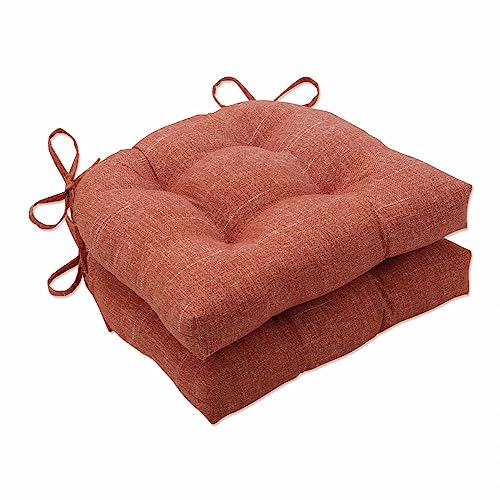 Pillow Perfect Tory Solid Indoor/Outdoor Reversible Patio Chairpad with Ties Weather and Fade Resistant, 15.5" x 16", Orange, 2 Count
