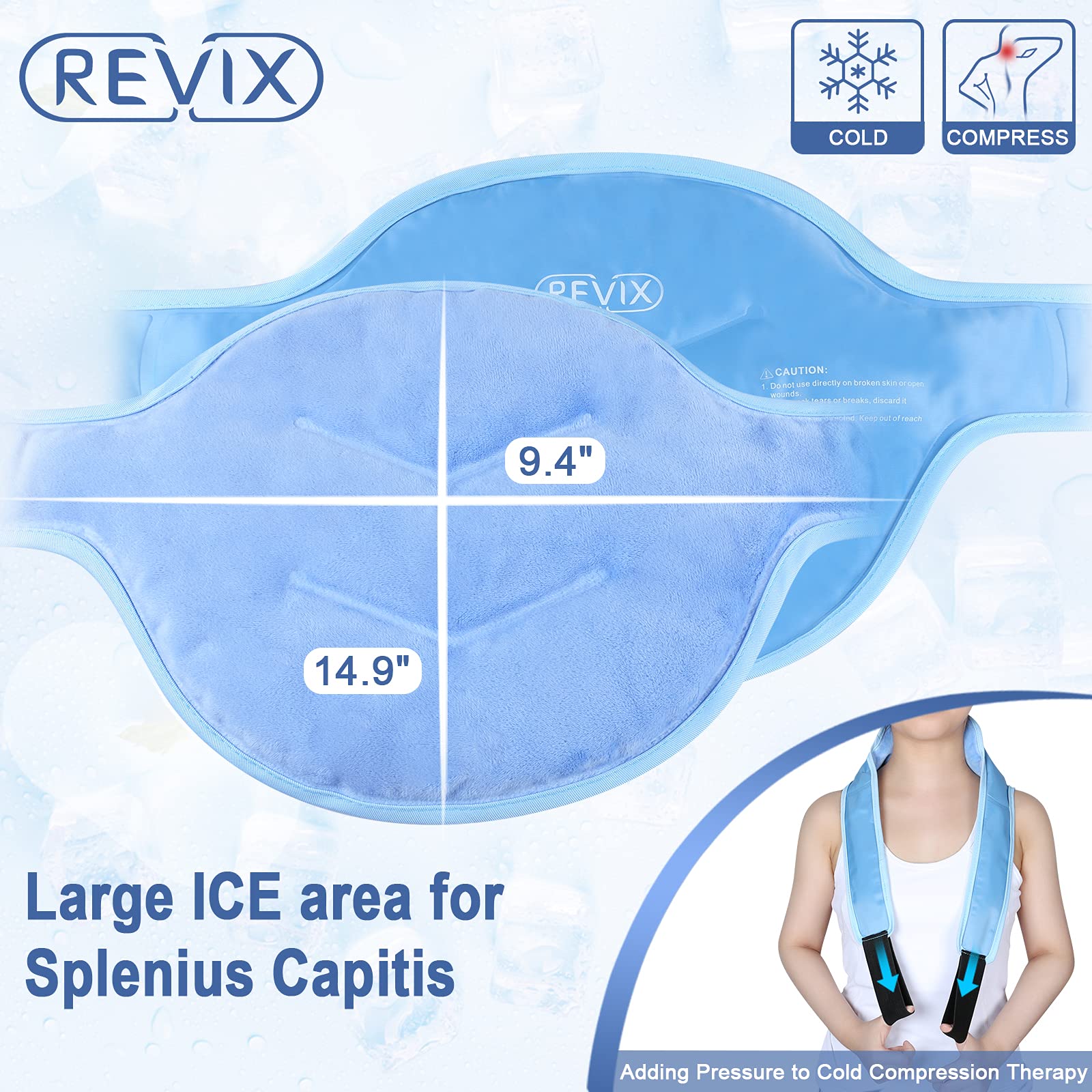 REVIX Neck Ice Pack Wrap with Strap and Soft Plush Lining Cold Pack for Neck Pain Relief, Cool Reusable Freezer Gel Pad for Swelling, Injuries and Post-Surgery Recovery