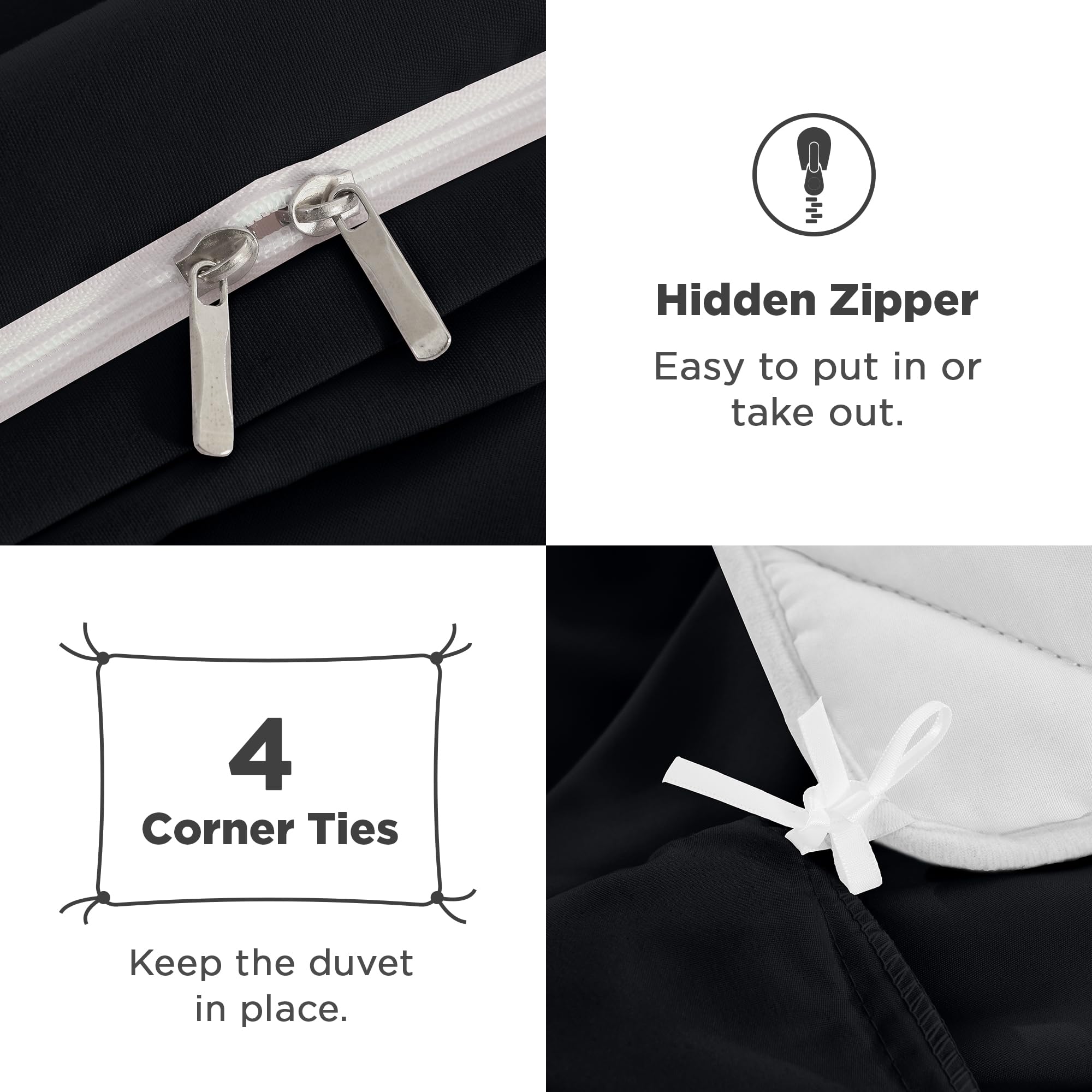 Andency Black Duvet Cover Queen Size, 3 Pieces Ruffle Duvet Cover Set, Soft Microfiber Queen Duvet Cover Bedding Set with Zipper Closure