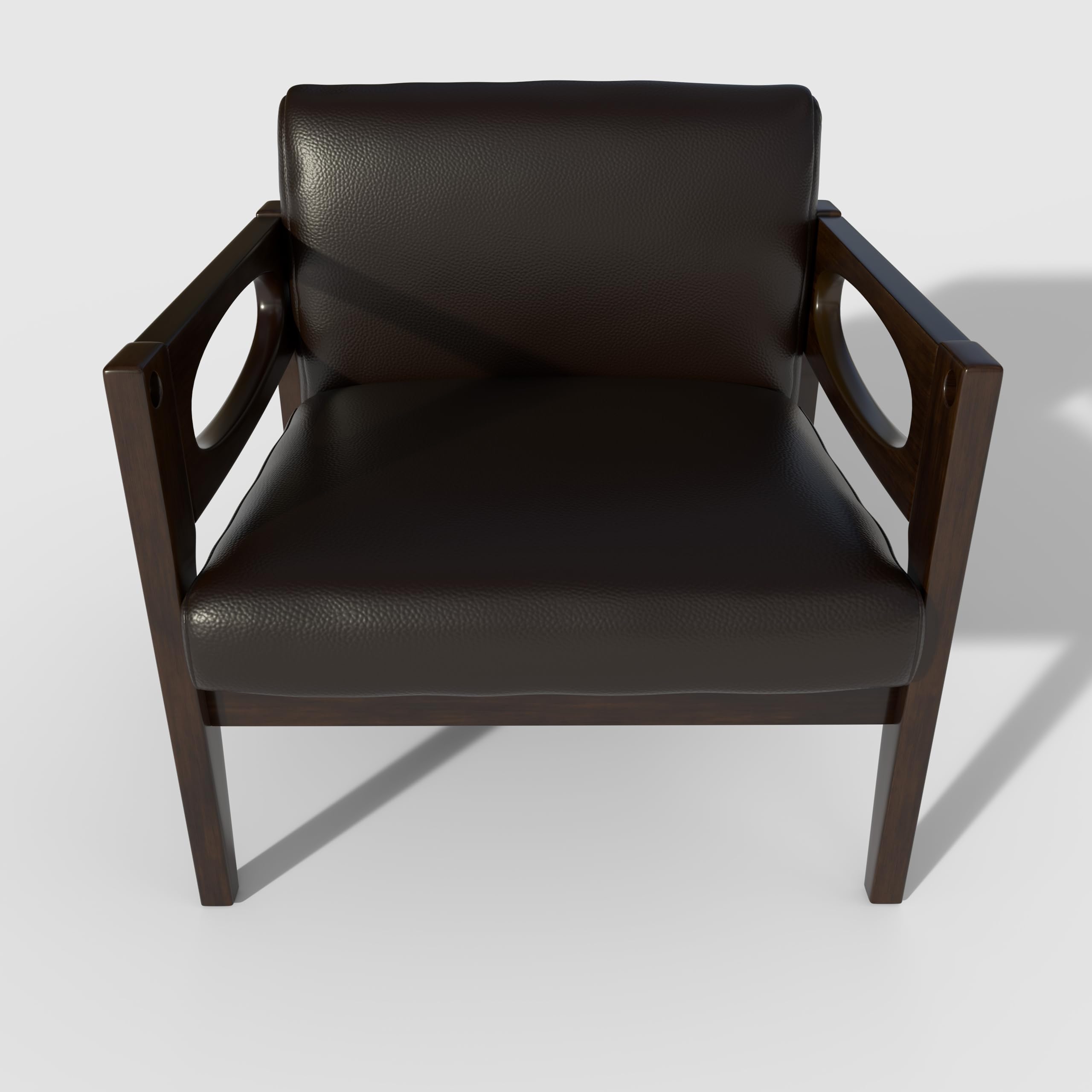PU Leather Accent Chair, Mid-Century Modern Armchair with Solid Wood Legs, Reading Leisure Chair with High Back for Living Room Bedroom Waiting Room(Espresso)