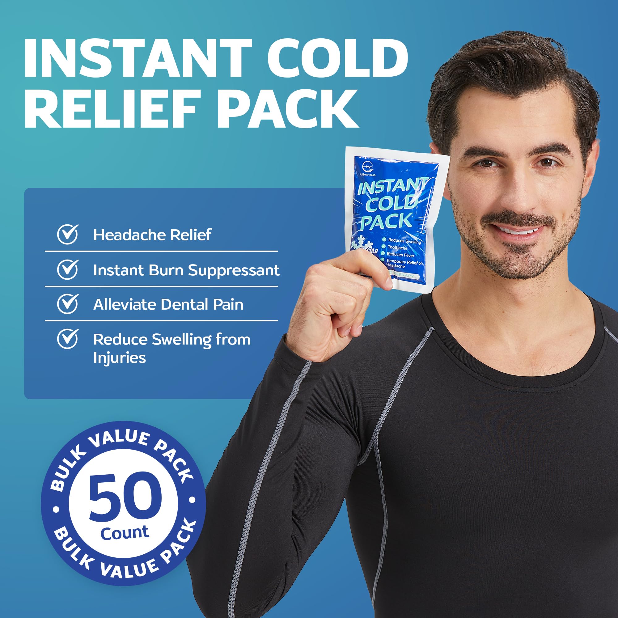 50 Pack Instant Ice Cold Pack (6β x 4.5β) - Disposable Instant Ice Packs for Injuries | Cold Compress Ice Pack for Pain Relief