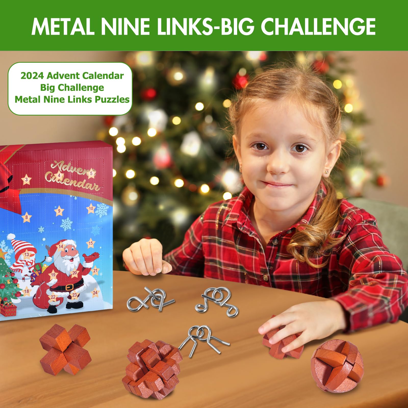 Advent Calendar 2024, Christmas Countdown Calendar Gift Box with 24 Brain Teaser Puzzles, Advent Calendar 2024 for Adults Kids Boys Girls, Xmas Countdown Calendar Challenge Gift