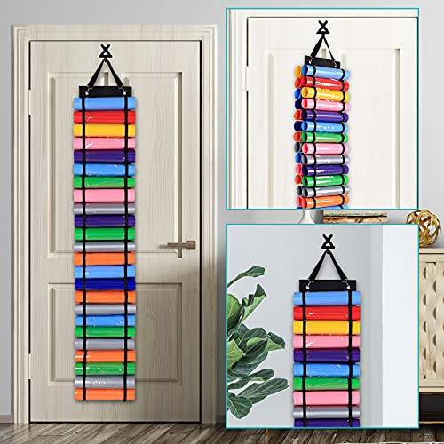Vinyl Holder, Vinyl Roll Holder, Vinyl Storage Organizer Wall Mount/Over The Door, Craft Vinyl Storage Rack,Vinyl Roll Storage Rack,Hanging Organizer Storage with 48 Roll Compartments (Black)