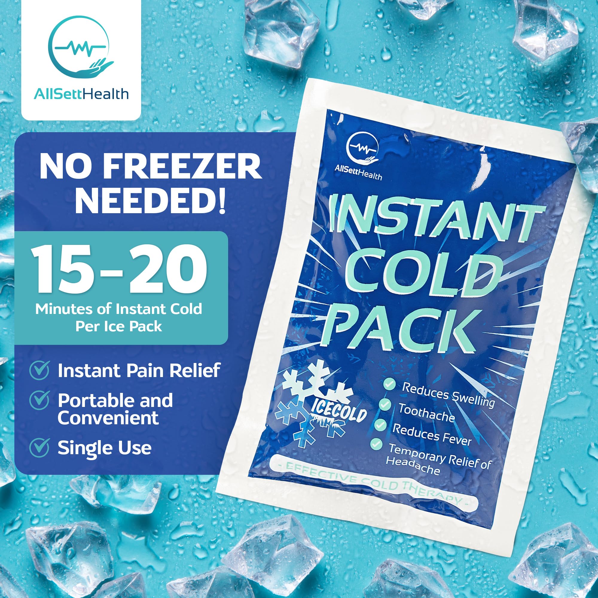 50 Pack Instant Ice Cold Pack (6β x 4.5β) - Disposable Instant Ice Packs for Injuries | Cold Compress Ice Pack for Pain Relief