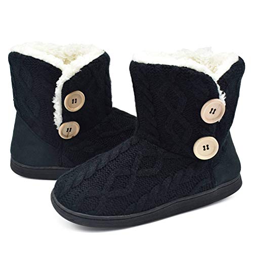 ONCAI Women's Slippers Comfort Knit Boots Winter Warm Outdoor Indoor Shoes All-Black Size 7-8