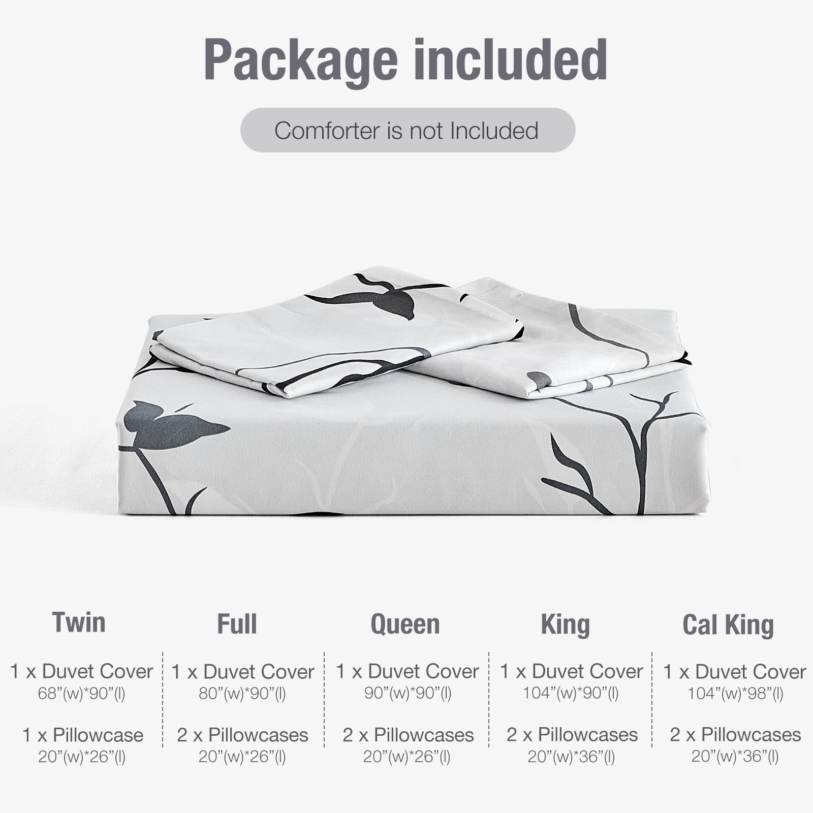 Lekesky Reversible Duvet Cover King Size, White Black Tree Branch Pattern Comforter Cover King 3pc Super Soft Microfiber Breathable Botanical Bedding Sets with Zipper Ties