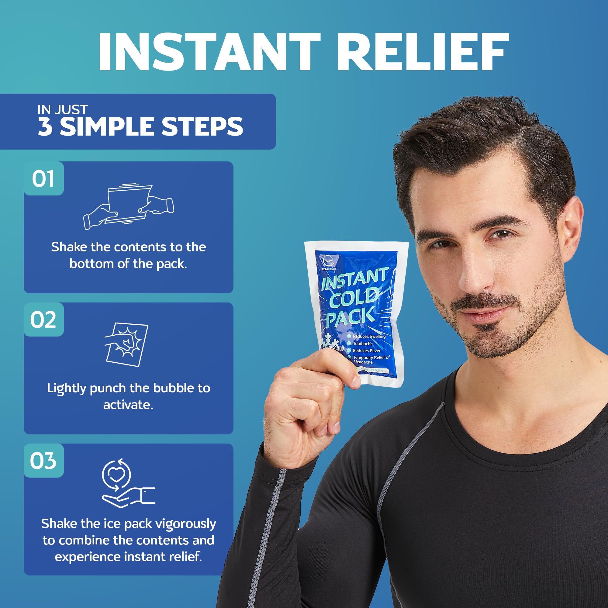 50 Pack Instant Ice Cold Pack (6β x 4.5β) - Disposable Instant Ice Packs for Injuries | Cold Compress Ice Pack for Pain Relief