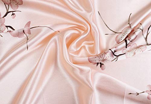 vabovin Elegant 35" Women's Satin Square Silk Feeling Large Neckerchief Fashion Accessory (Pale Pink Plum Blossom)