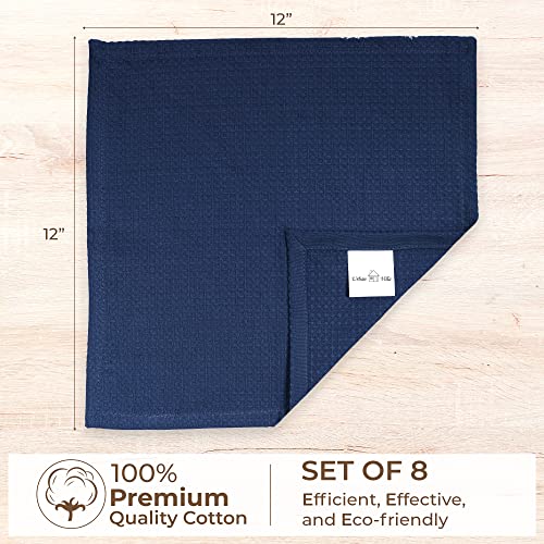 Urban Villa Cotton Dish Cloth Set of 8, Waffle Kitchen Cloth Highly Absorbent Super Soft 12x12 Inch Dish Cloths for Kitchen Cleaning & Drying Dishes Mitered Corner Dish Towels - Blue Solid