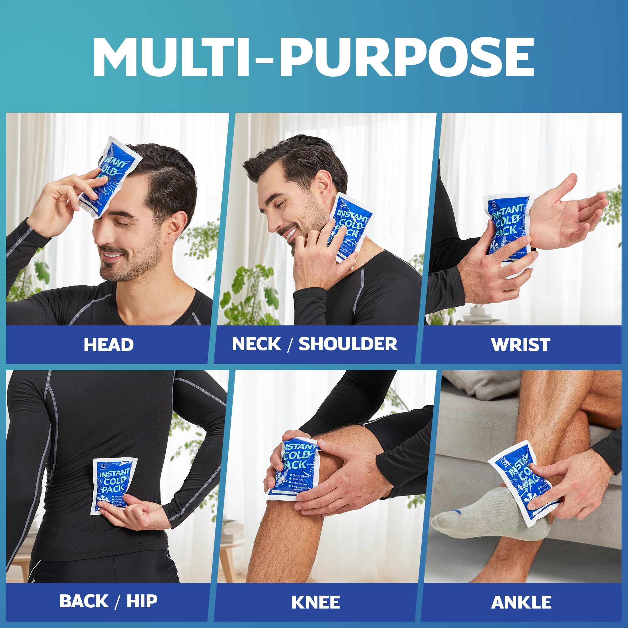 50 Pack Instant Ice Cold Pack (6β x 4.5β) - Disposable Instant Ice Packs for Injuries | Cold Compress Ice Pack for Pain Relief