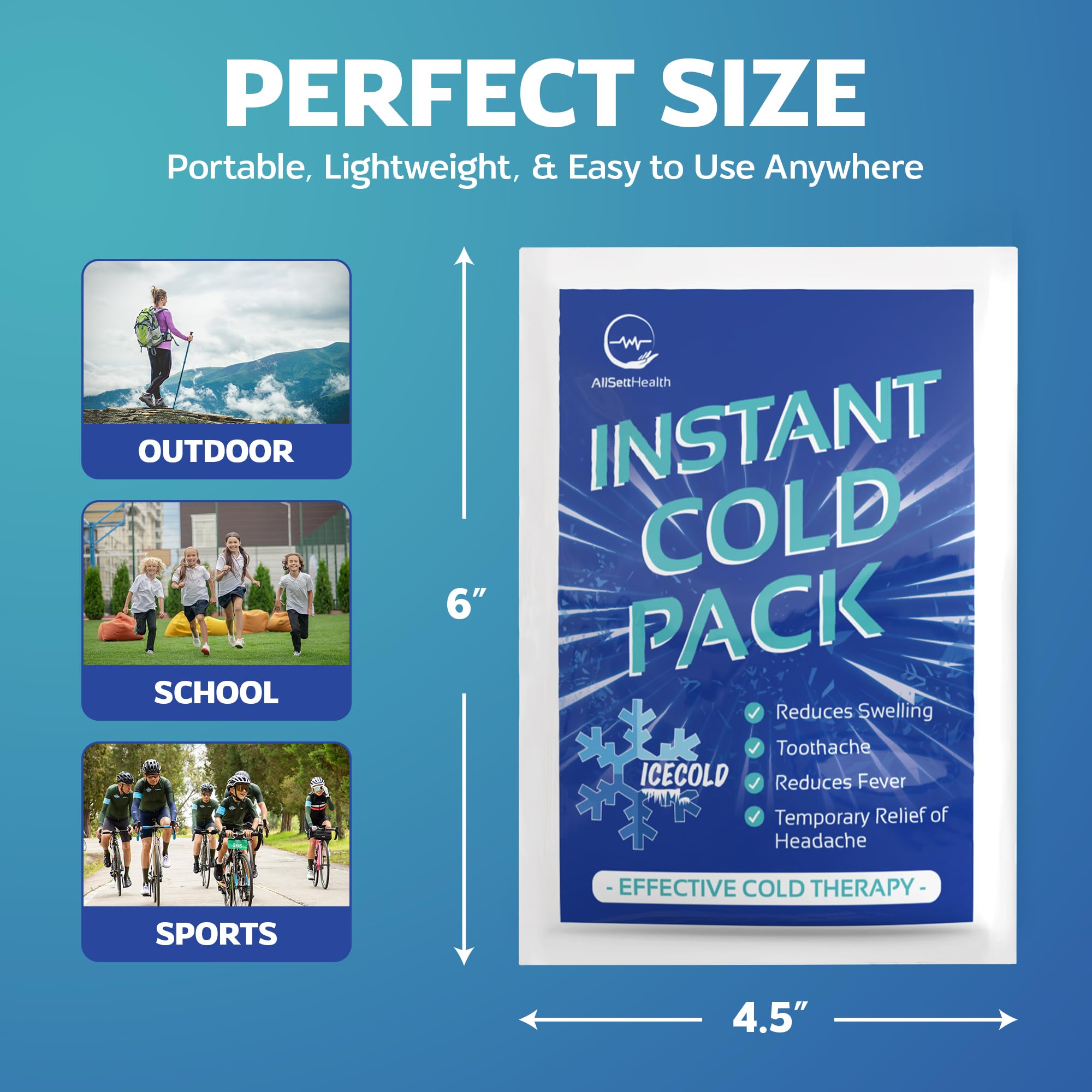 50 Pack Instant Ice Cold Pack (6β x 4.5β) - Disposable Instant Ice Packs for Injuries | Cold Compress Ice Pack for Pain Relief