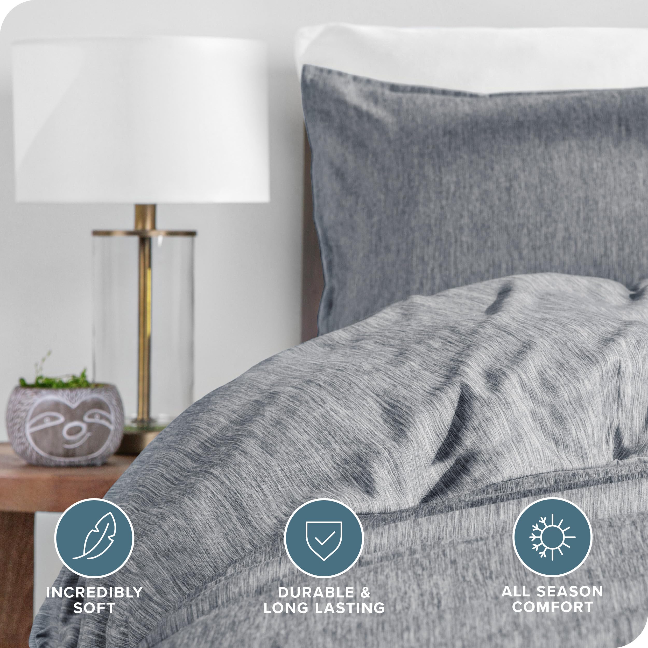 Bare Home Duvet Cover - Queen Size Bedding Set - Premium 1800 Super Soft Collection - Lightweight, Cooling - Soft Breathable Duvet Cover (Queen, Heathered Charcoal)