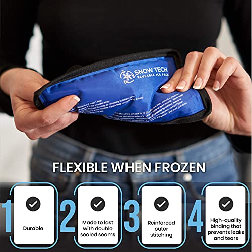 SnowTech Ice Packs for Injuries Reusable Gel (2 Pack w/Strap 10.5"x5.5") Flexible Hot & Cold Pack Compress Therapy for Injury, Swelling, Bruises, Surgery Hip, Shoulder, Elbow, Knee, Back, Arm, Neck