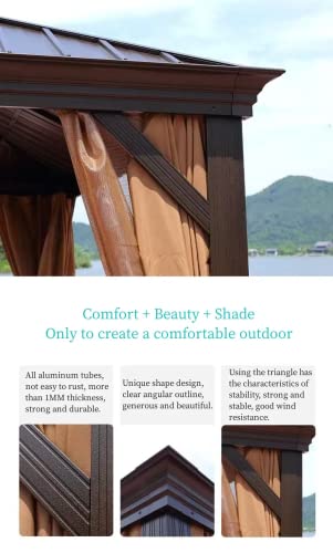 Outdoor Hardtop Galvanized 10X 10ft Steel Double Roof Permanent Gazebo Canopy Aluminum Frame Patio Gazebo with Curtains and Netting