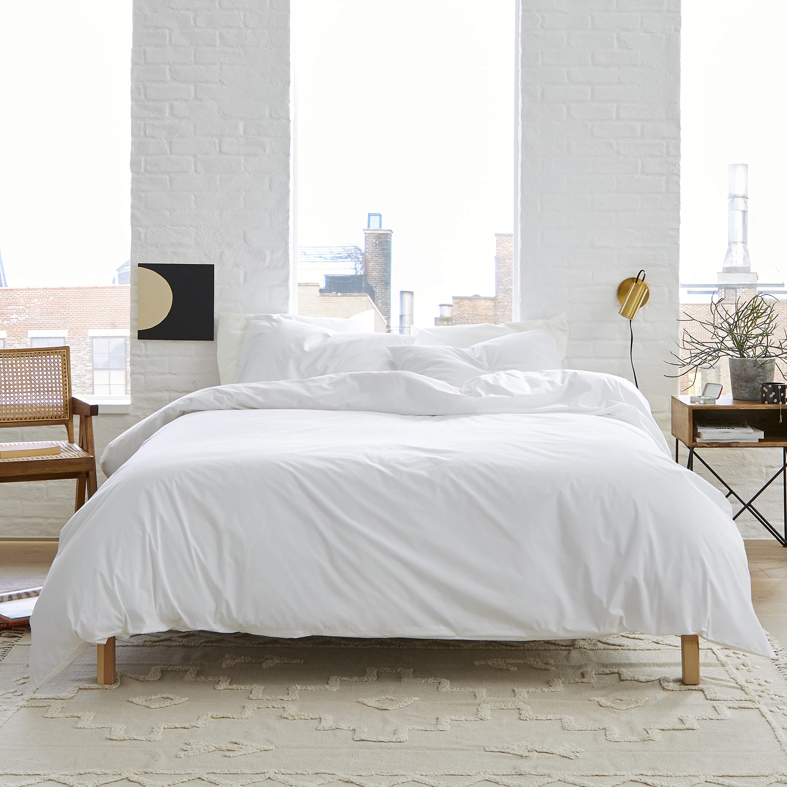 Brooklinen Luxury Percale Duvet Cover - 100% Cotton, Full/Queen Size in White with Extra-Long Corner Ties and Button Closure | Best Sheets for Hot Sleepers