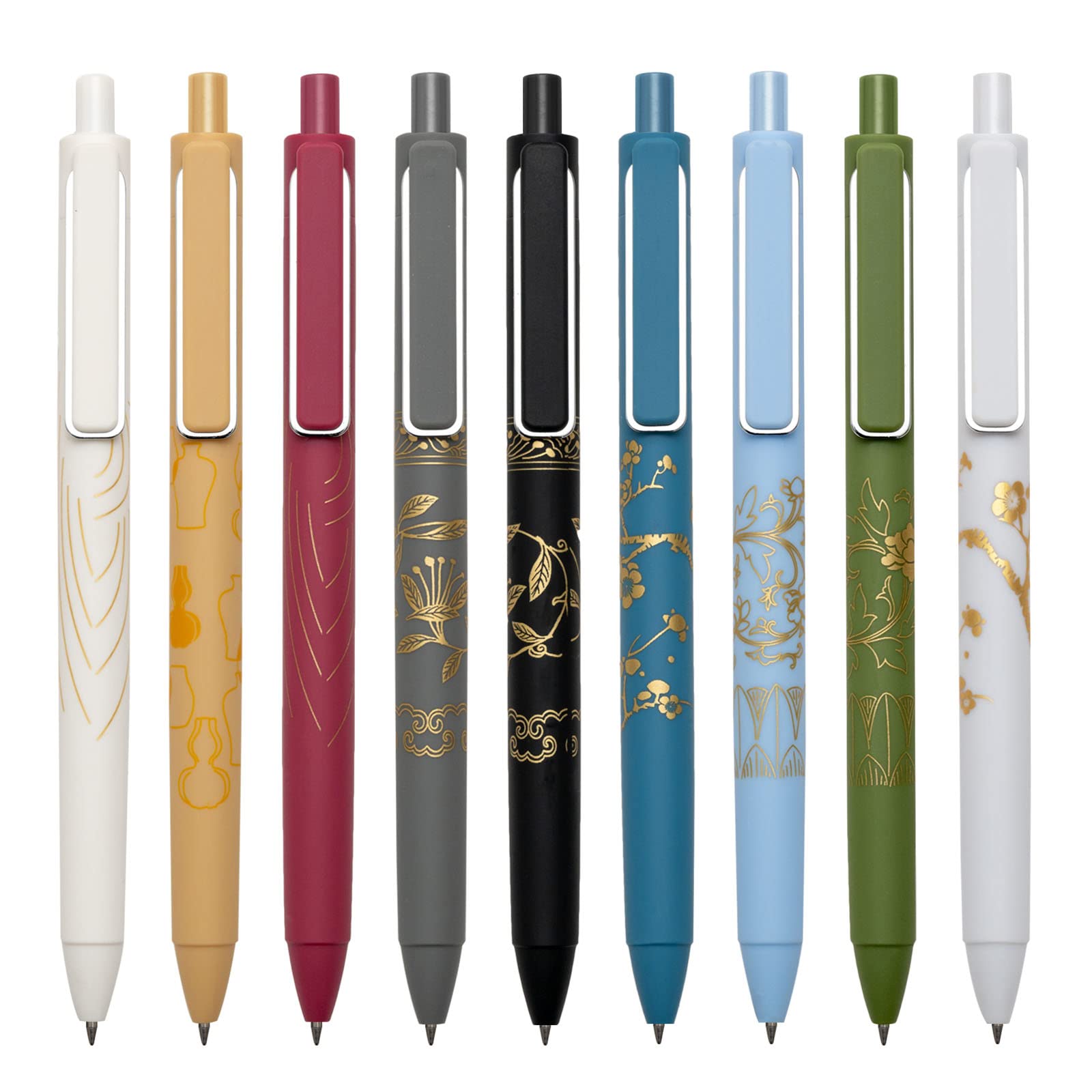 MiSiBao 0.7mm Black Ink Gel Pens Refillable & Retractable Gel Ink Rolling Ball Pens Gilding Process Pattern Smooth Writing Gel Pen (9-pack)