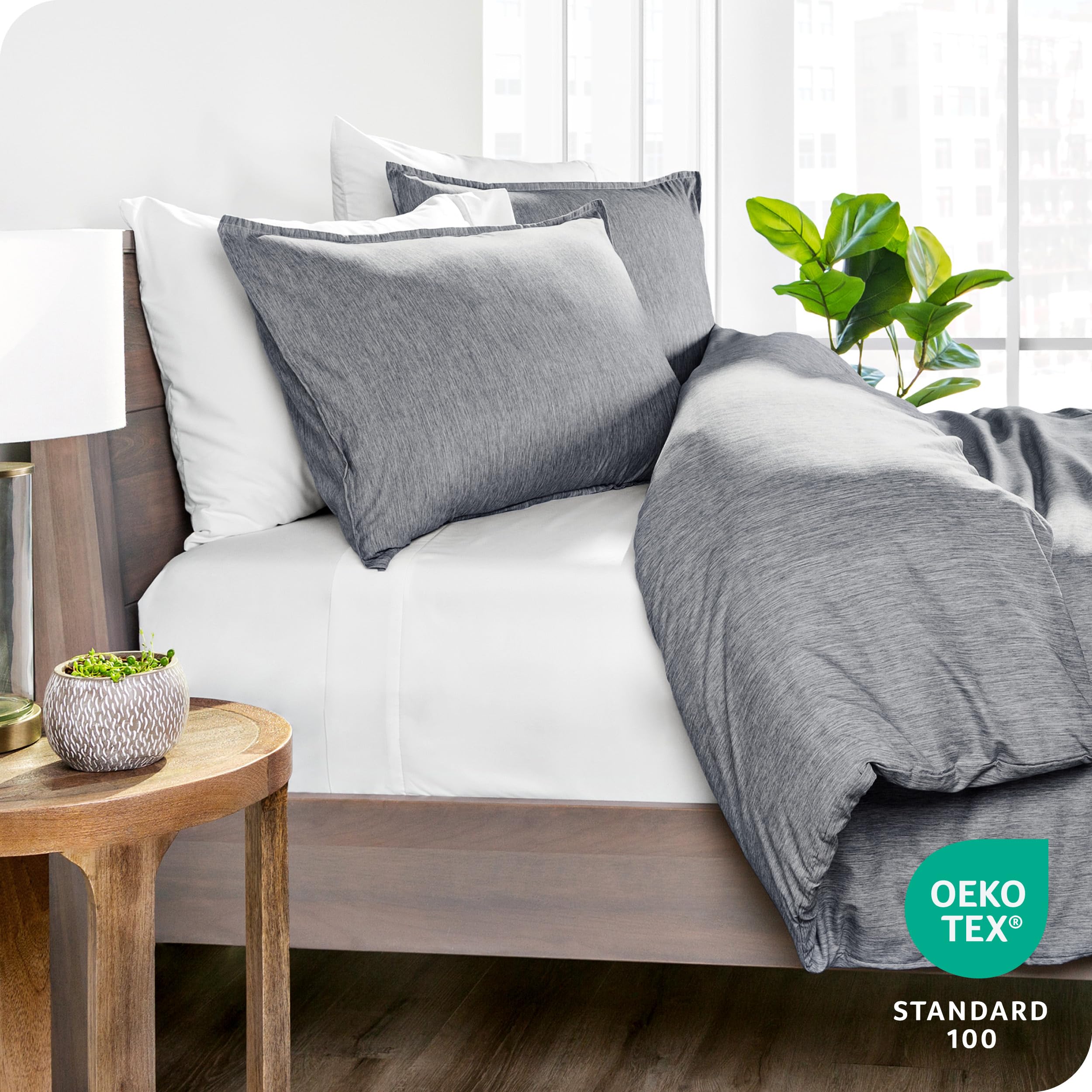 Bare Home Duvet Cover - Queen Size Bedding Set - Premium 1800 Super Soft Collection - Lightweight, Cooling - Soft Breathable Duvet Cover (Queen, Heathered Charcoal)