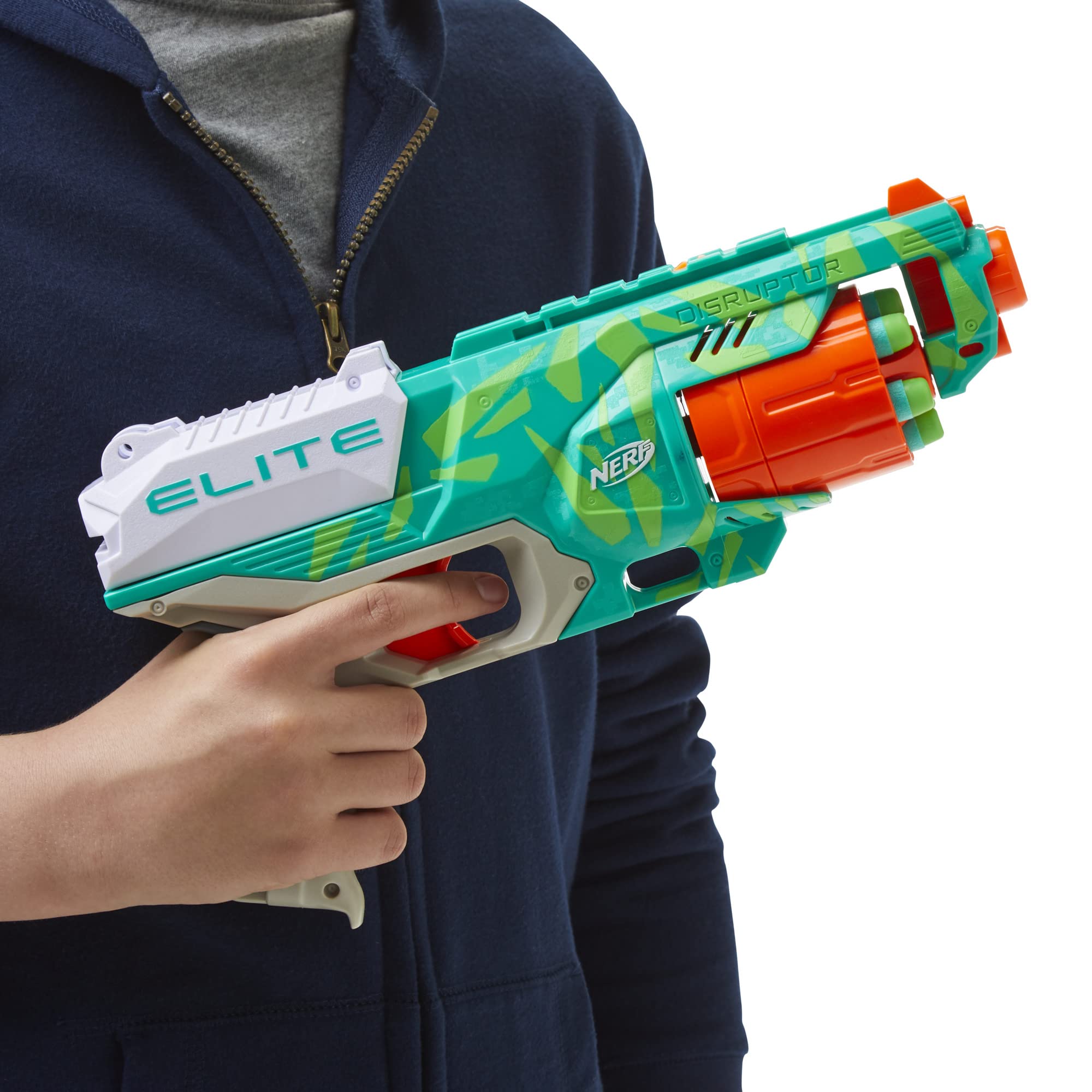 NERF Elite Disruptor Dynamic Green Dart Blaster, Rotating Drum, Slam Fire, Outdoor Toys, Easter Gifts for Kids, Ages 8+ (Amazon Exclusive)
