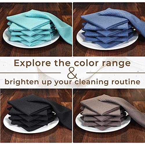 Urban Villa Cotton Dish Cloth Set of 8, Waffle Kitchen Cloth Highly Absorbent Super Soft 12x12 Inch Dish Cloths for Kitchen Cleaning & Drying Dishes Mitered Corner Dish Towels - Blue Solid