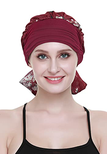 Women's Cancer Headwear Bamboo Scarf with Cap Compliments Head Wraps Chemo Turbans