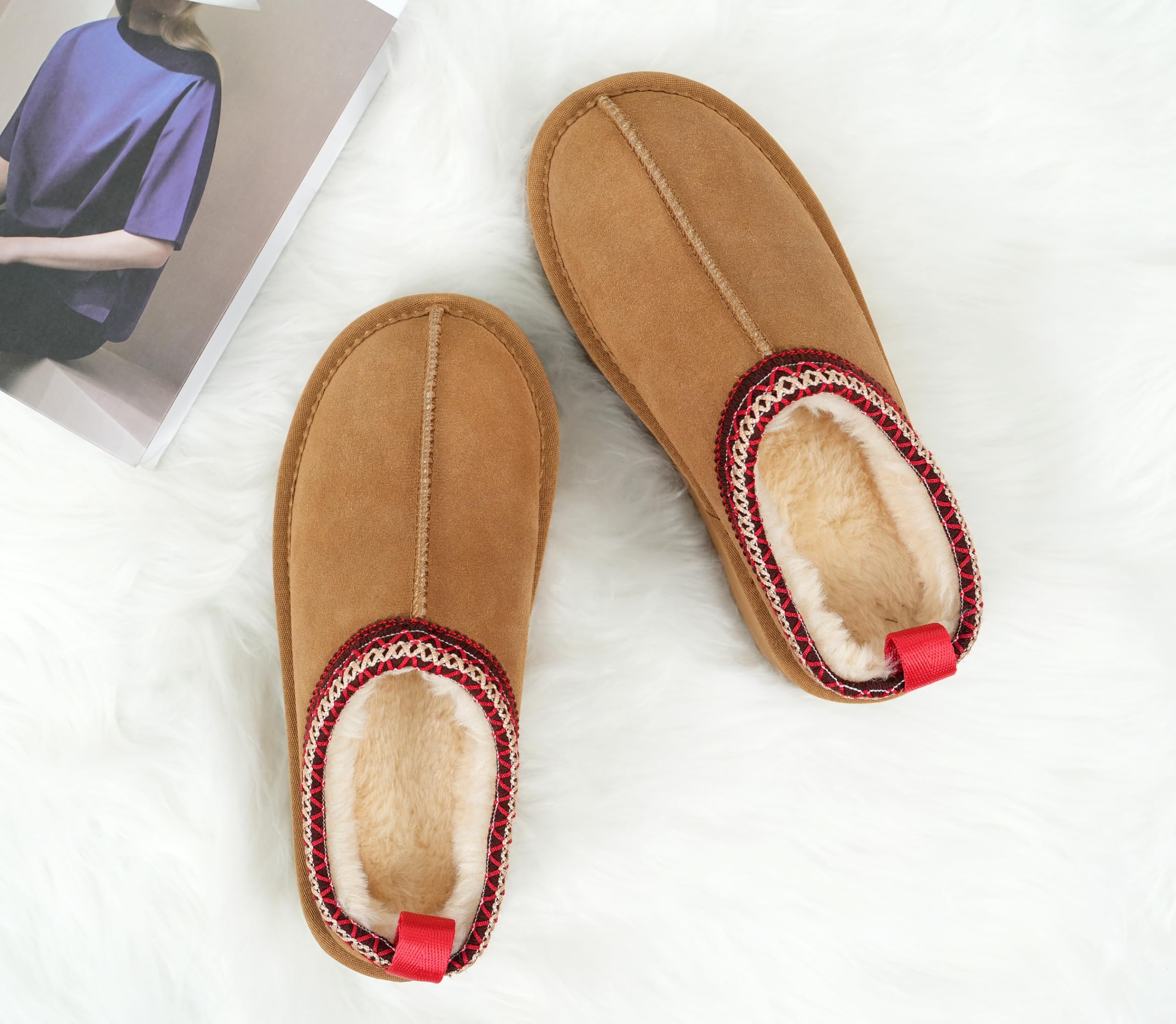 SMajong Women Winter Snow Boots Thickened Flat Boots Fur Lined Warm Durable Shoes Home Slippers Casual Shoes Brown 8.5 US (sole size 40)