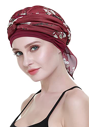 Women's Cancer Headwear Bamboo Scarf with Cap Compliments Head Wraps Chemo Turbans