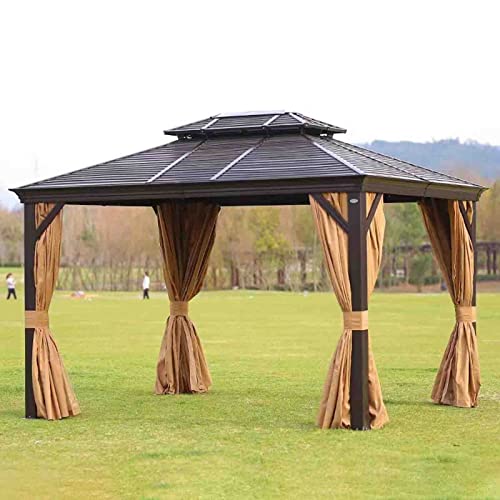 Outdoor Hardtop Galvanized 10X 10ft Steel Double Roof Permanent Gazebo Canopy Aluminum Frame Patio Gazebo with Curtains and Netting