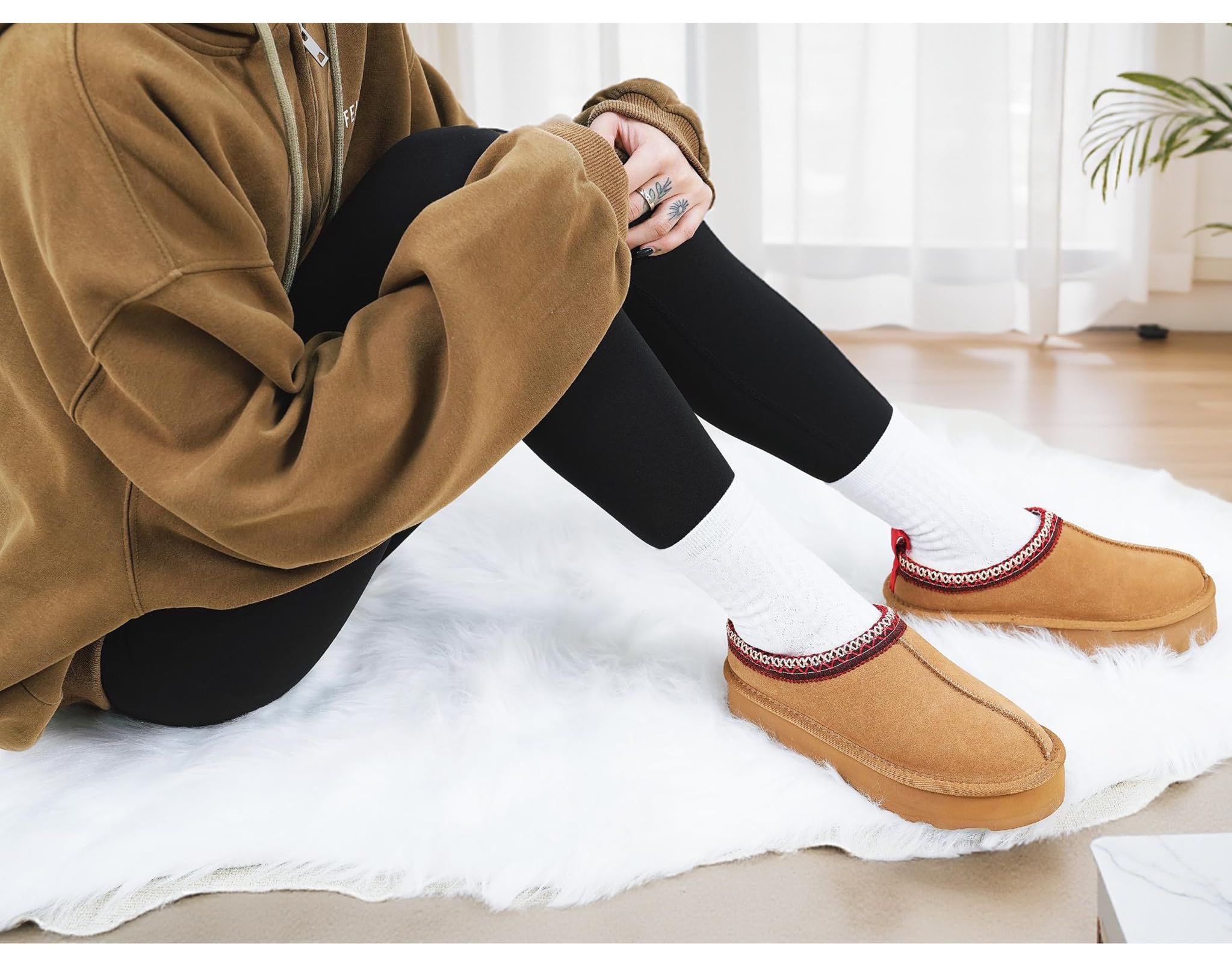 SMajong Women Winter Snow Boots Thickened Flat Boots Fur Lined Warm Durable Shoes Home Slippers Casual Shoes Brown 8.5 US (sole size 40)