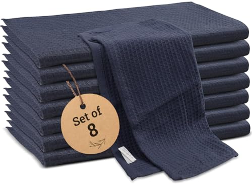 Urban Villa Cotton Dish Cloth Set of 8, Waffle Kitchen Cloth Highly Absorbent Super Soft 12x12 Inch Dish Cloths for Kitchen Cleaning & Drying Dishes Mitered Corner Dish Towels - Blue Solid